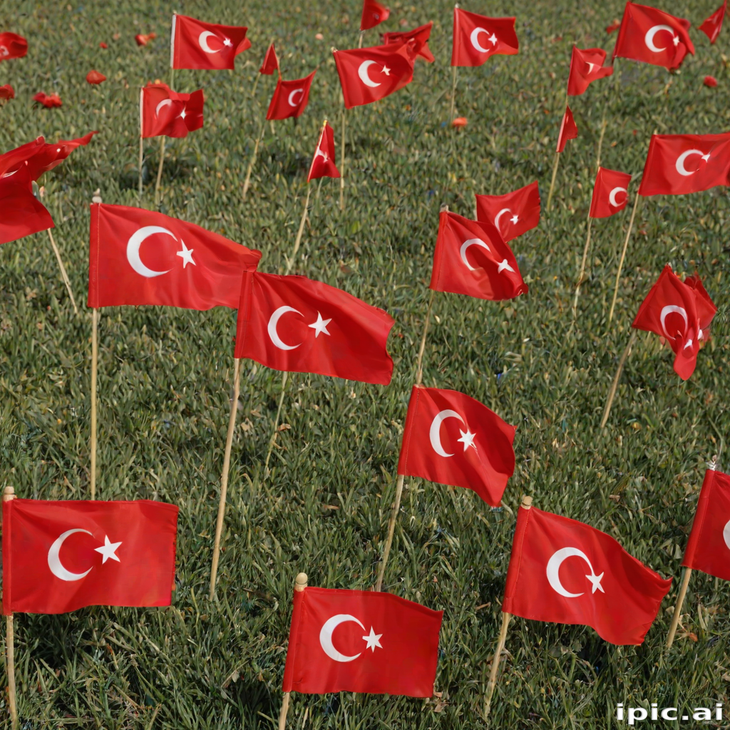 A Field Covered with Numerous Small Turkish Flags Displaying National ...