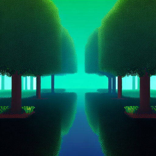 trees in a grid. indie video game. dark colour palette. pixel art style.