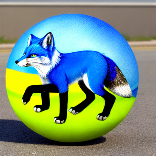artist impression of a blue fox as a spherical fruit