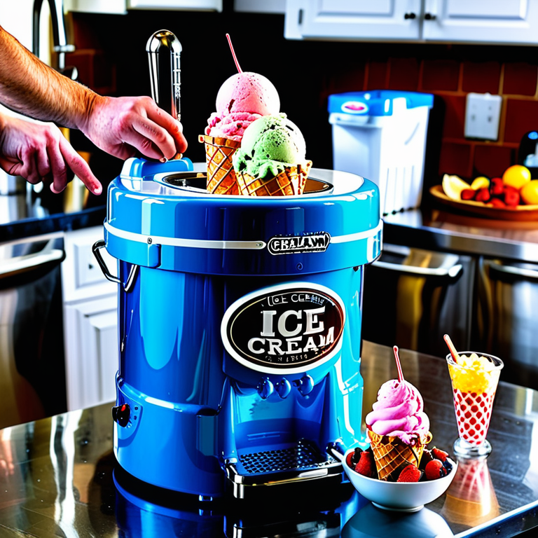 Delicious Homemade Ice Cream Being Made with a Bright Blue Machine