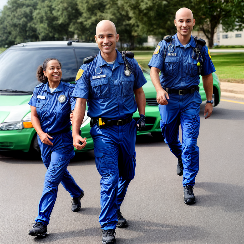 a bald paramedic with bionic arms and legs rescuing a person from a car ...