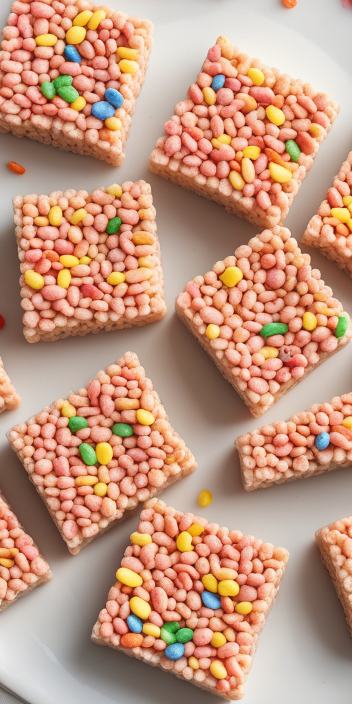 Colorful Square Treats with Vibrant Candy Coating on a Plate.