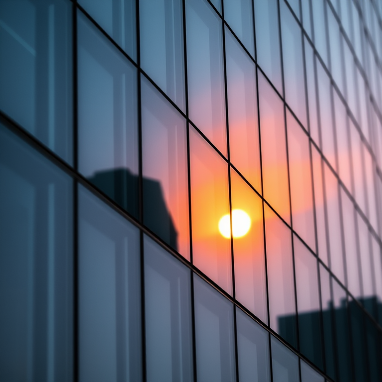 The Sun Sets Beautifully Against the Reflective Glass of a Modern Building