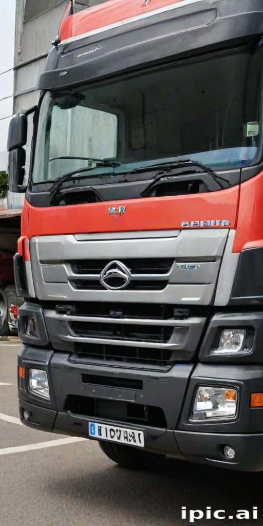 Close-Up View of a Red and Silver Heavy-Duty Truck on the Road
