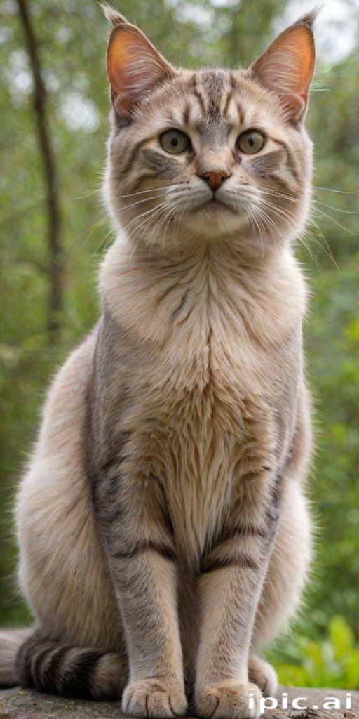 Majestic Cat Posing Gracefully Amidst a Lush Green Natural Background