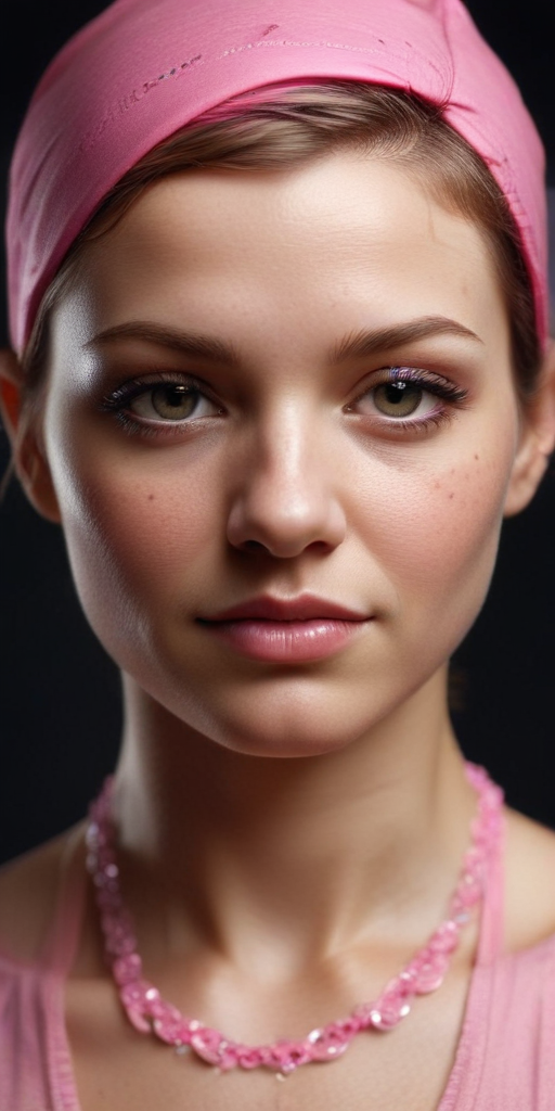 Portrait of a Young Woman with a Pink Headscarf and Necklace