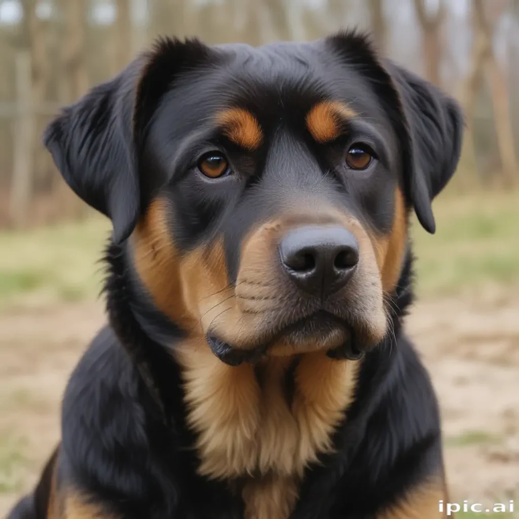 A Majestic Rottweiler Dog Posing Calmly in a Natural Outdoor Setting.
