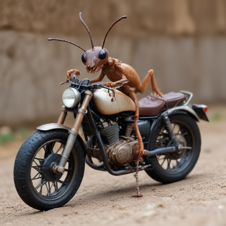 An ant on a motorcycle