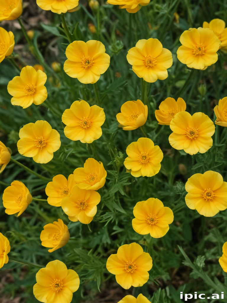 A Vibrant Display of Bright Yellow Flowers in Full Bloom Outdoors