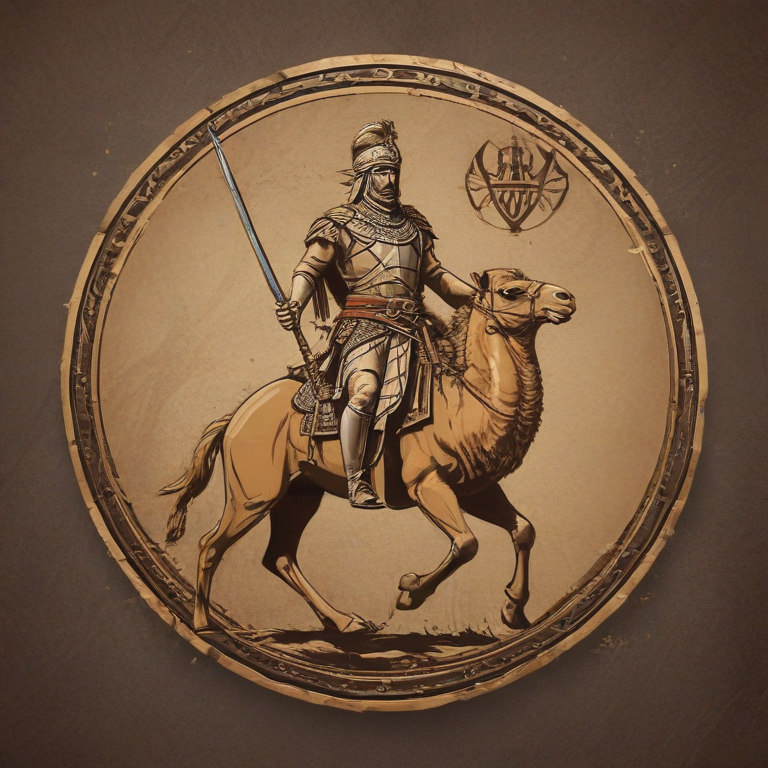 logo of Warrior with sword and shield with a camel