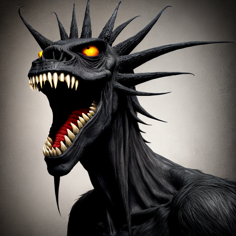 Scary Monster Black Tall Thin Lots Of Teeth