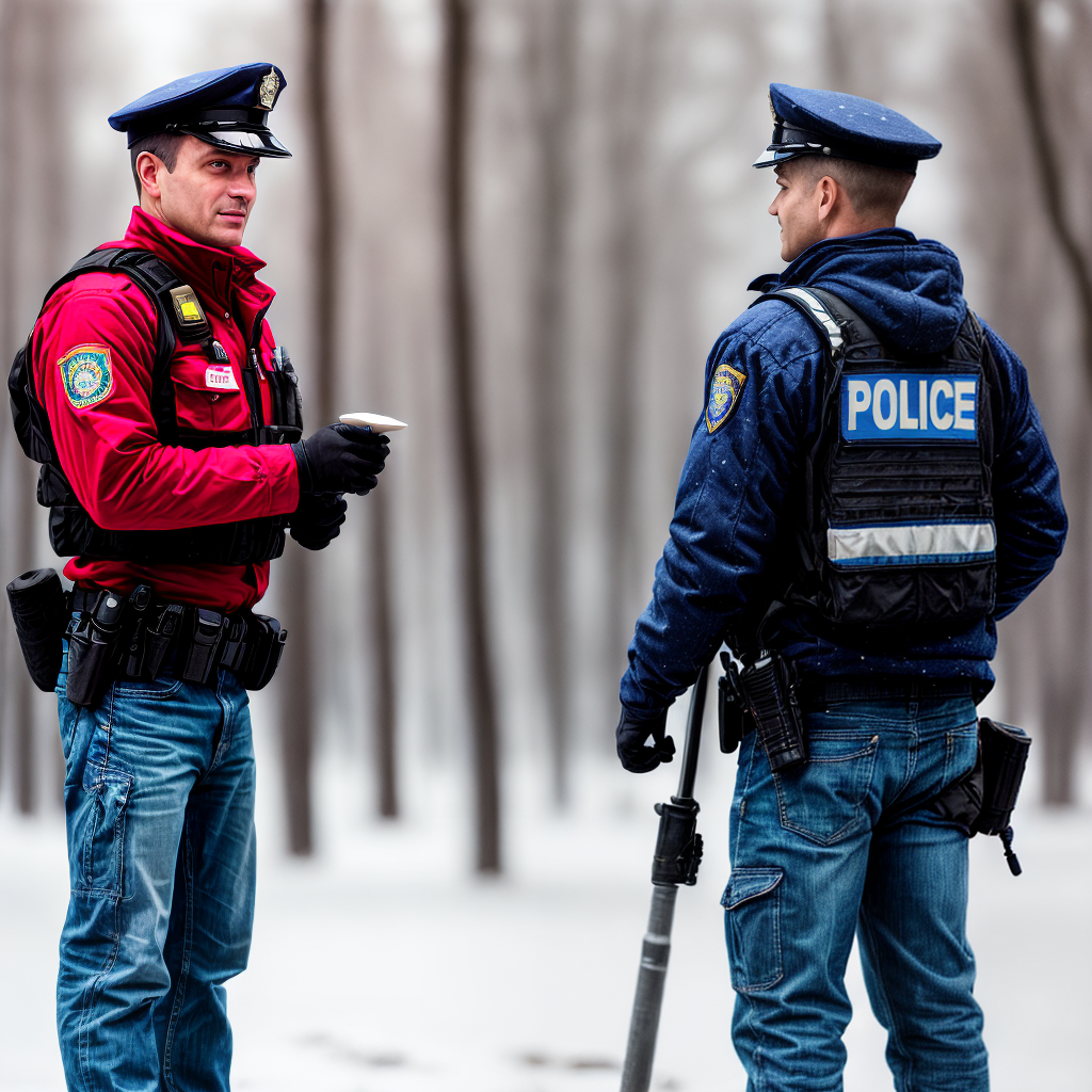 police officer with a fireman in snow