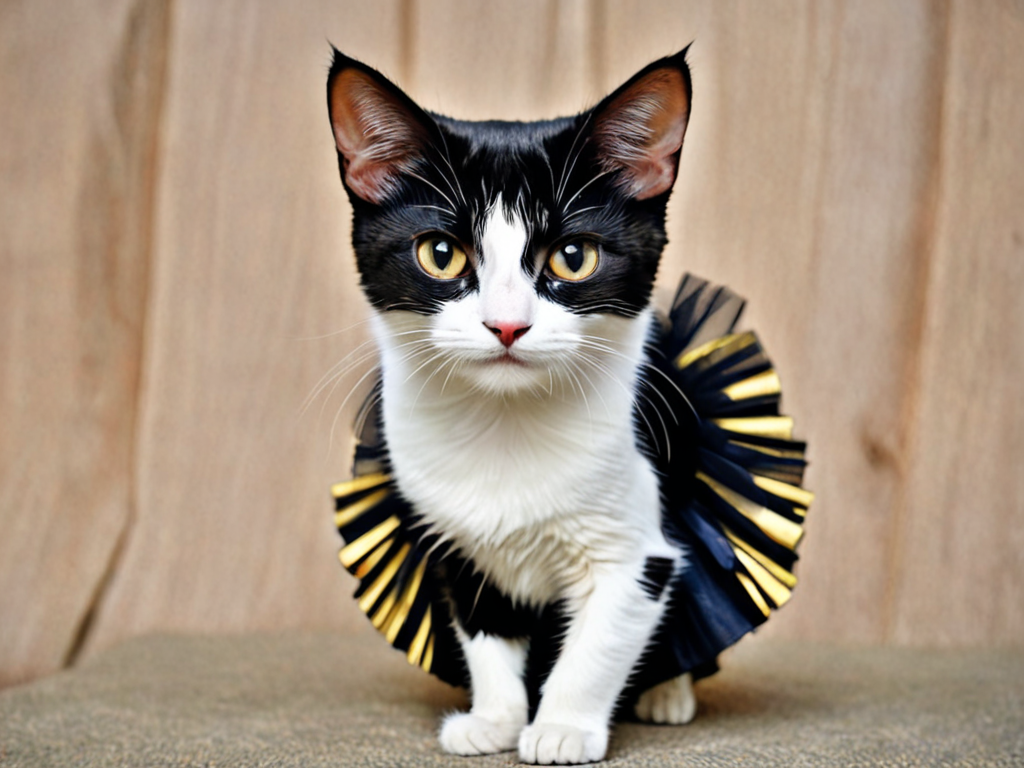 Rococo style Short haired Calico cat in a black tutu