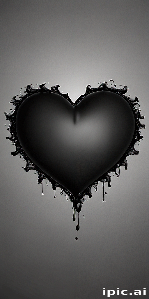 An Artistic Representation of a Black Heart Surrounded by Liquid Drips