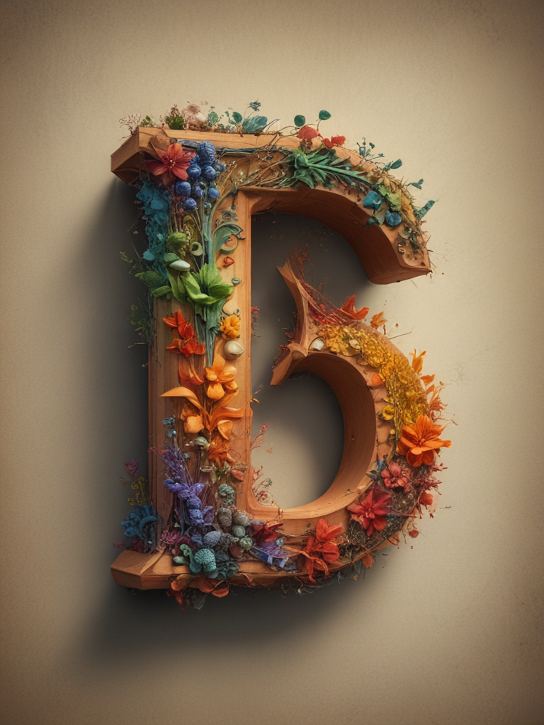 Vibrantly Decorated Letter B Adorned with Colorful Flowers and Leaves