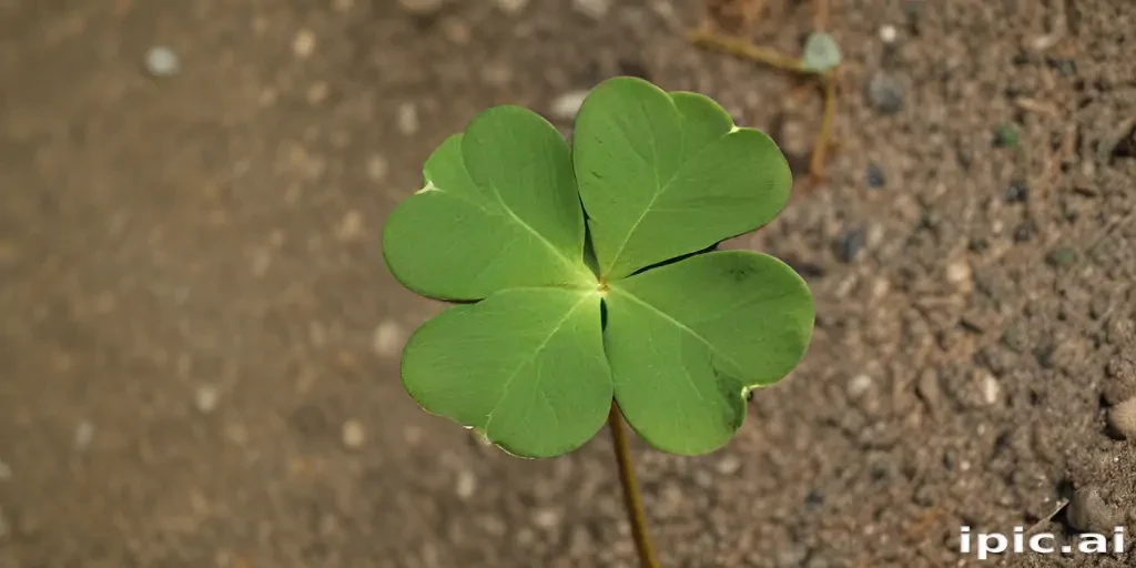 A Close-Up of a Four-Leaf Clover Growing in the Ground.
