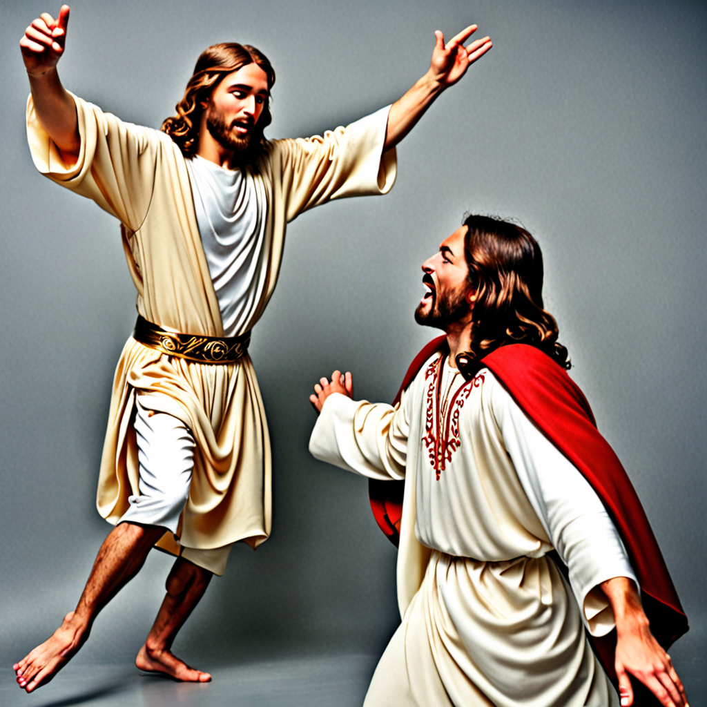 photo jesus in a dancebattle against devil