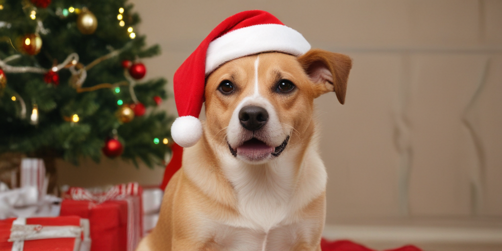 Adorable Dog in Santa Hat Celebrating a Joyful Christmas Holiday Season
