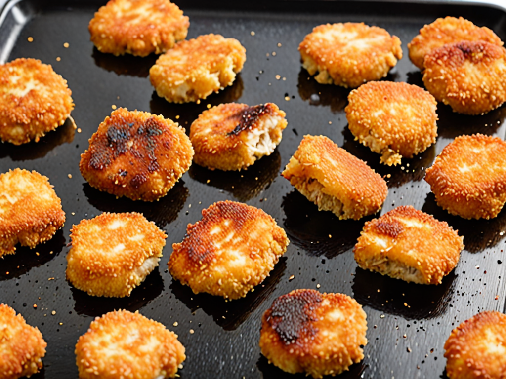 chicken nuggets that have gotten burnt more burnt