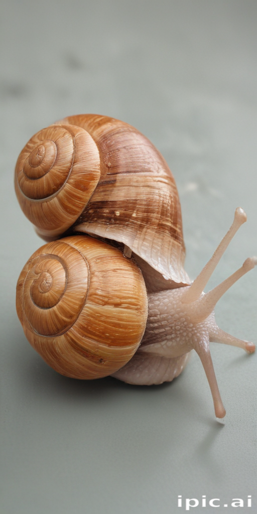 Two Beautiful Snails Intertwined on a Soft Green Surface Together