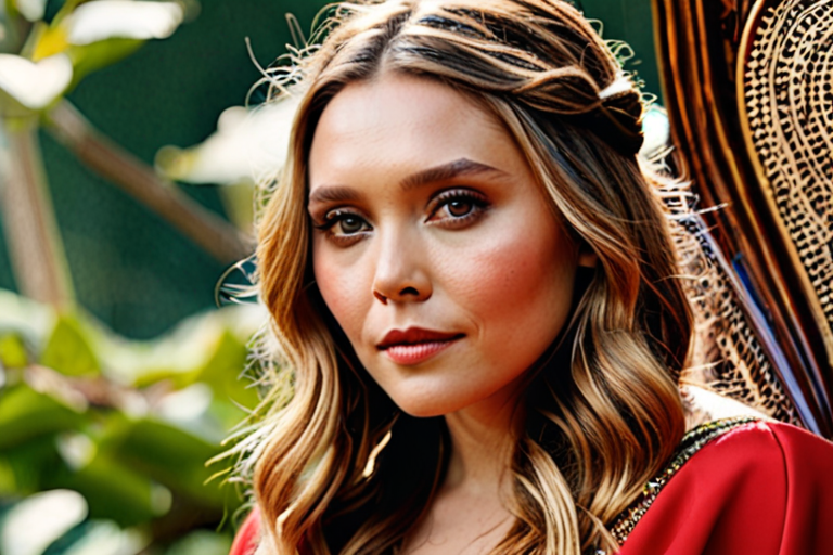 Elizabeth olsen, show chest in red cloth