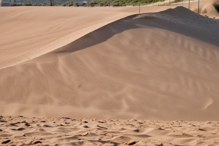 Giant sand dune on pitchers mound at a baseball field