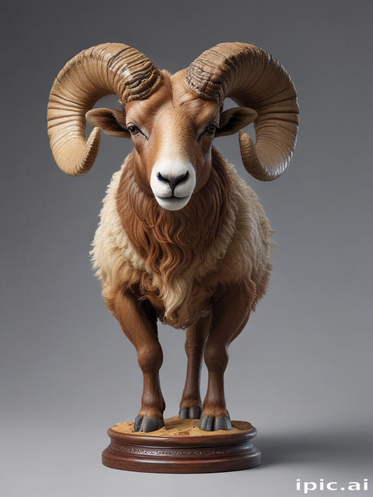 Realistic Sculpture of a Majestic Ram with Impressive Curled Horns ...
