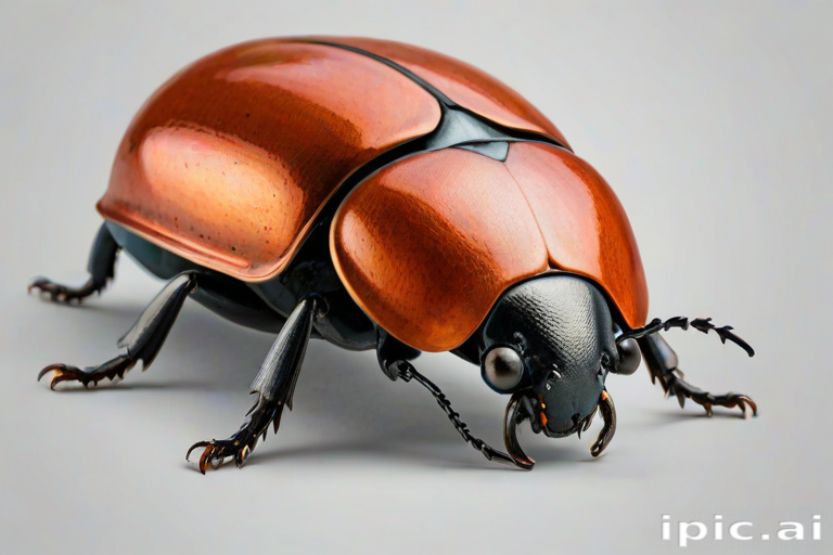 Close-Up View of a Beautiful Copper-Colored Beetle on a Gray Background