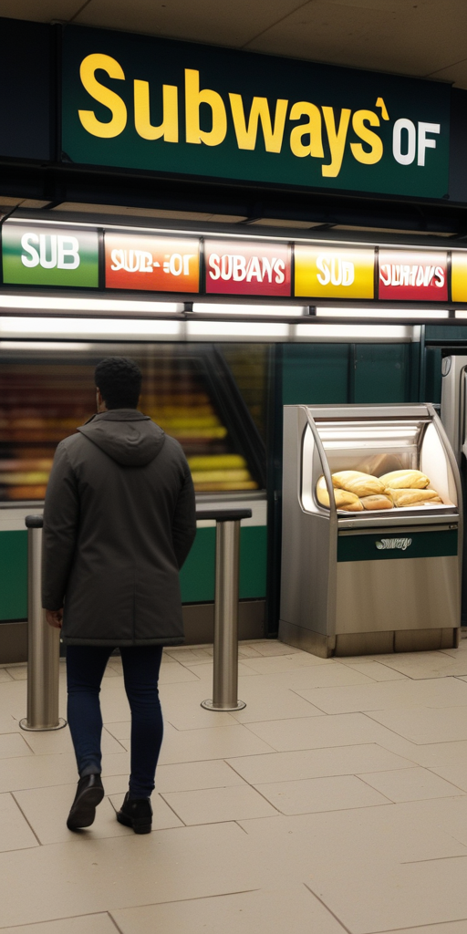 An Unusual Perspective of a Train Station Featuring a Red Circular Object