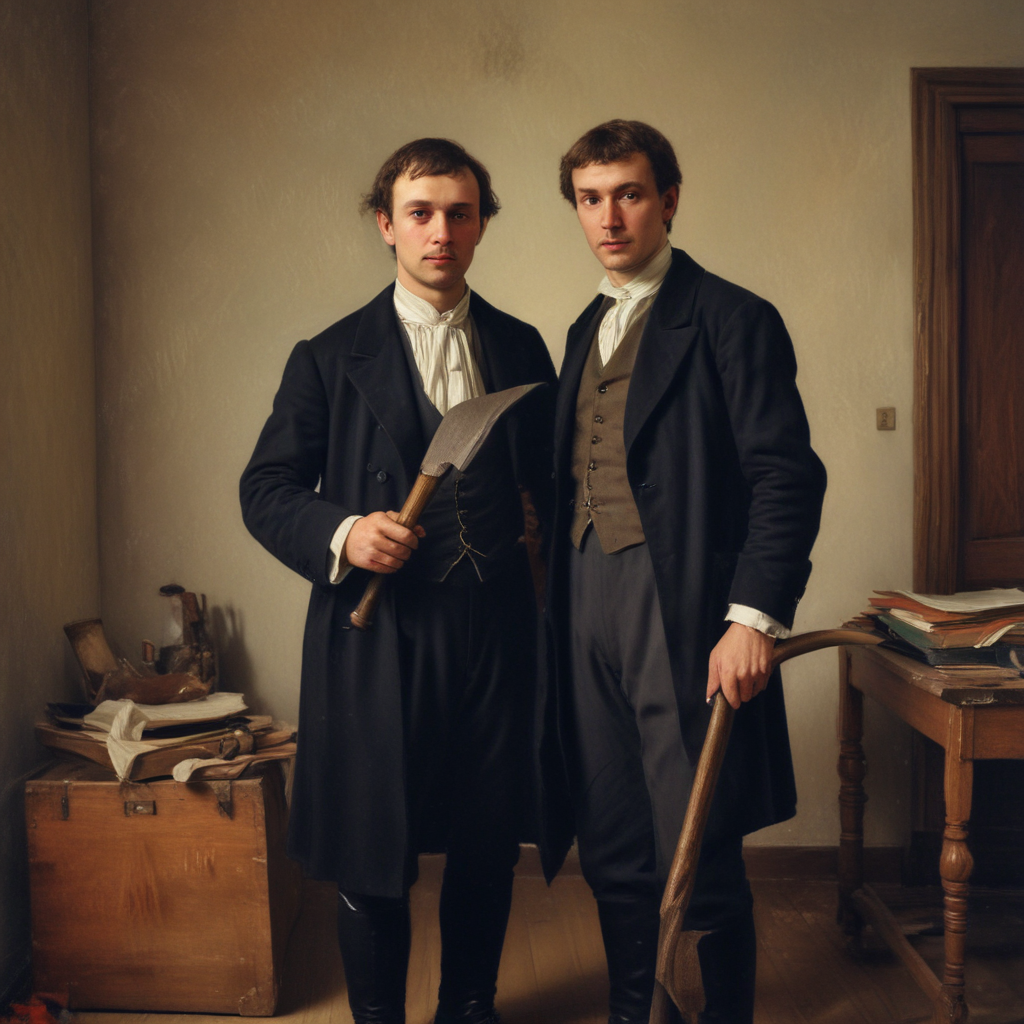 rodion romanovich raskolnikov in his room holding axe