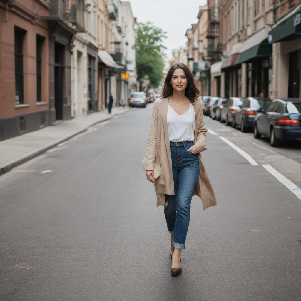 Woman walking down on street