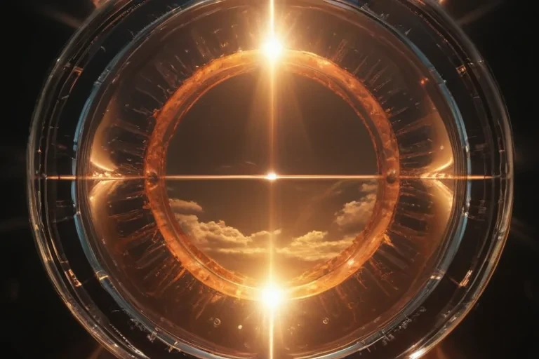 Stunning View Through a Circular Portal Showcasing Clouds and Light