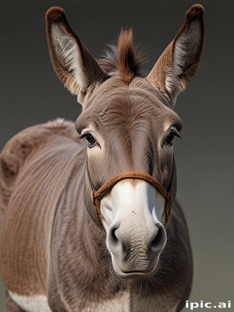 A Majestic Donkey Staring Directly at the Camera with Curiosity.
