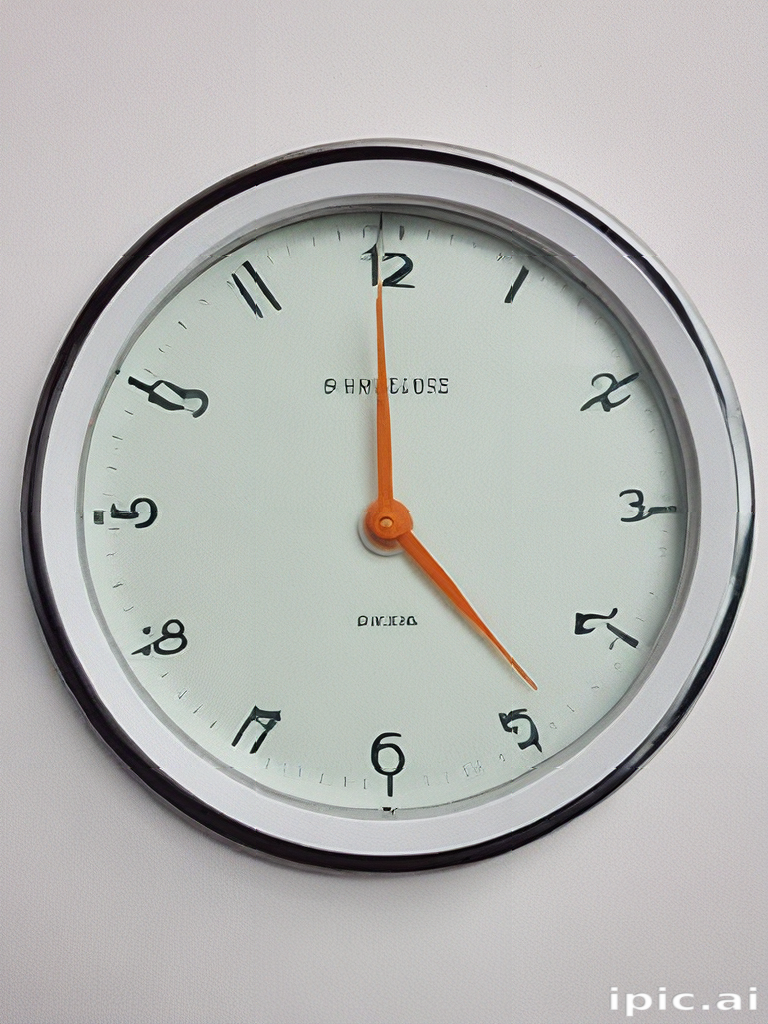 A Simple Wall Clock Displaying Time with Orange and Black Accents.