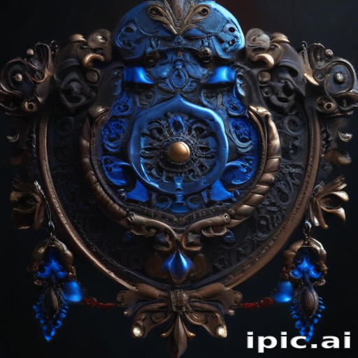 Intricately Designed Ornate Shield with Blue Accents and Decorative ...