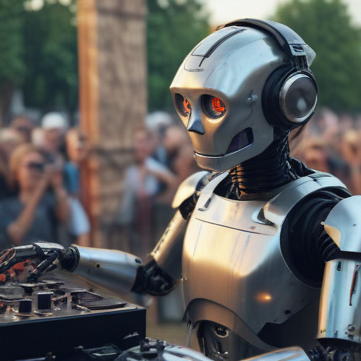 A robot djing for a festival
