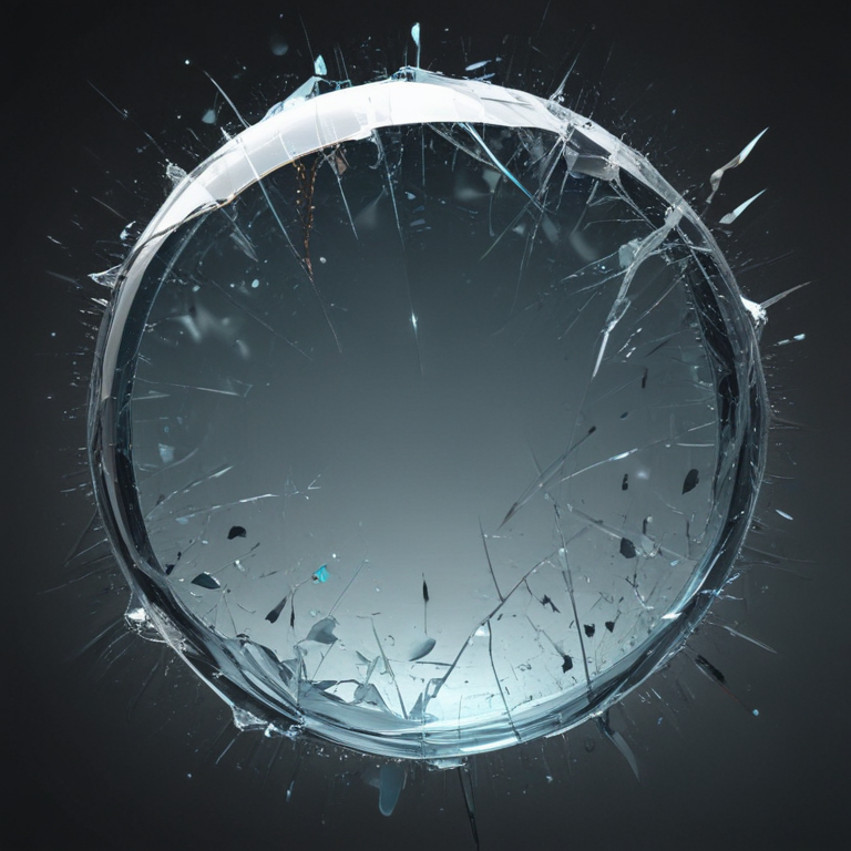 Fragmented Glass Circle with Shattered Edges Against a Dark Background