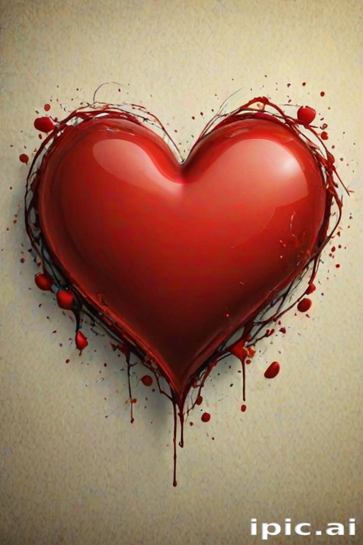 A Vivid Red Heart with Dripping Blood Accents on a Textured Background