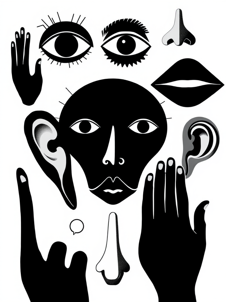 create a high-contrast black and white illustration of abstract body ...