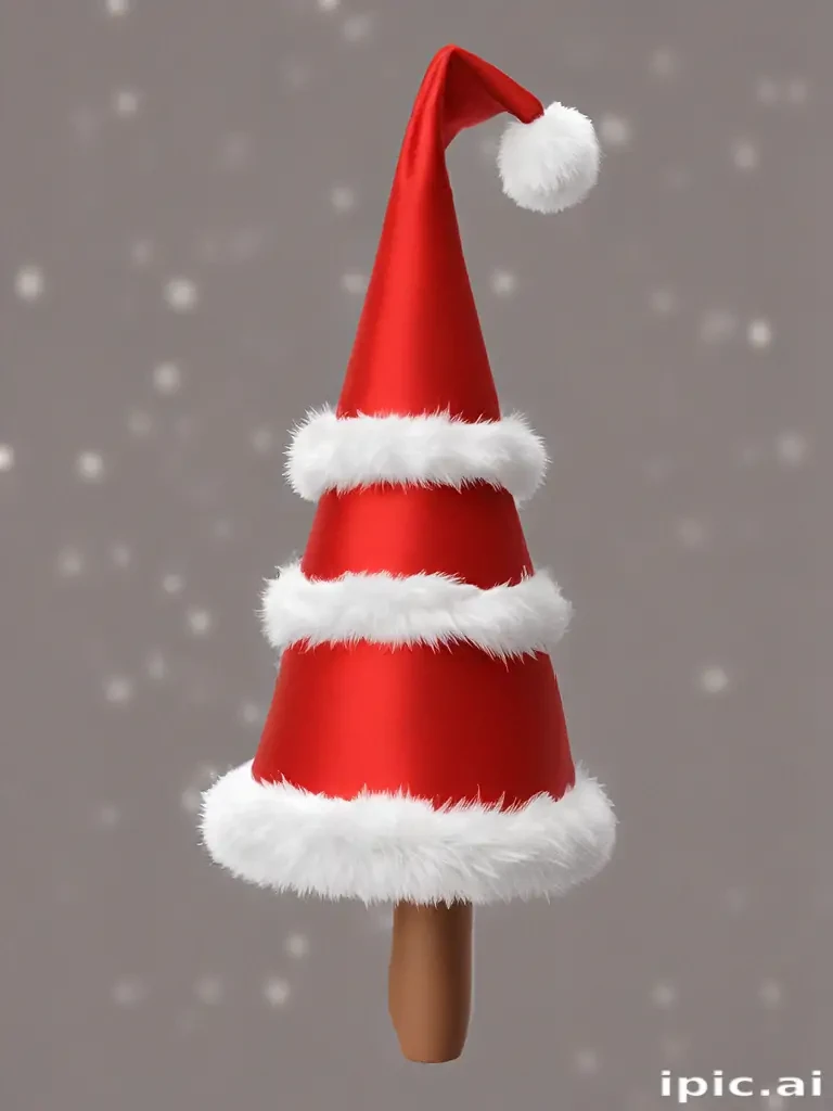 Festive Red Christmas Tree Hat with White Fur Trim and Pom-Pom