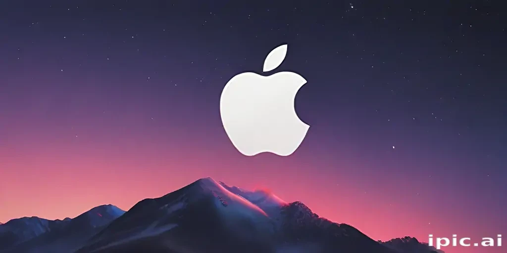Stunning Mountain Landscape with Iconic Apple Logo Against a Starry Sky