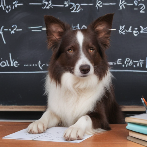 A smart black and white border collie with brown marks solving math ...