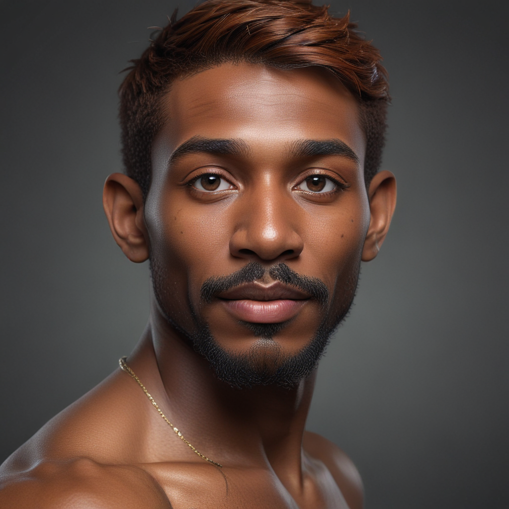 Striking Portrait of a Confident Man with Radiant Skin and Expression