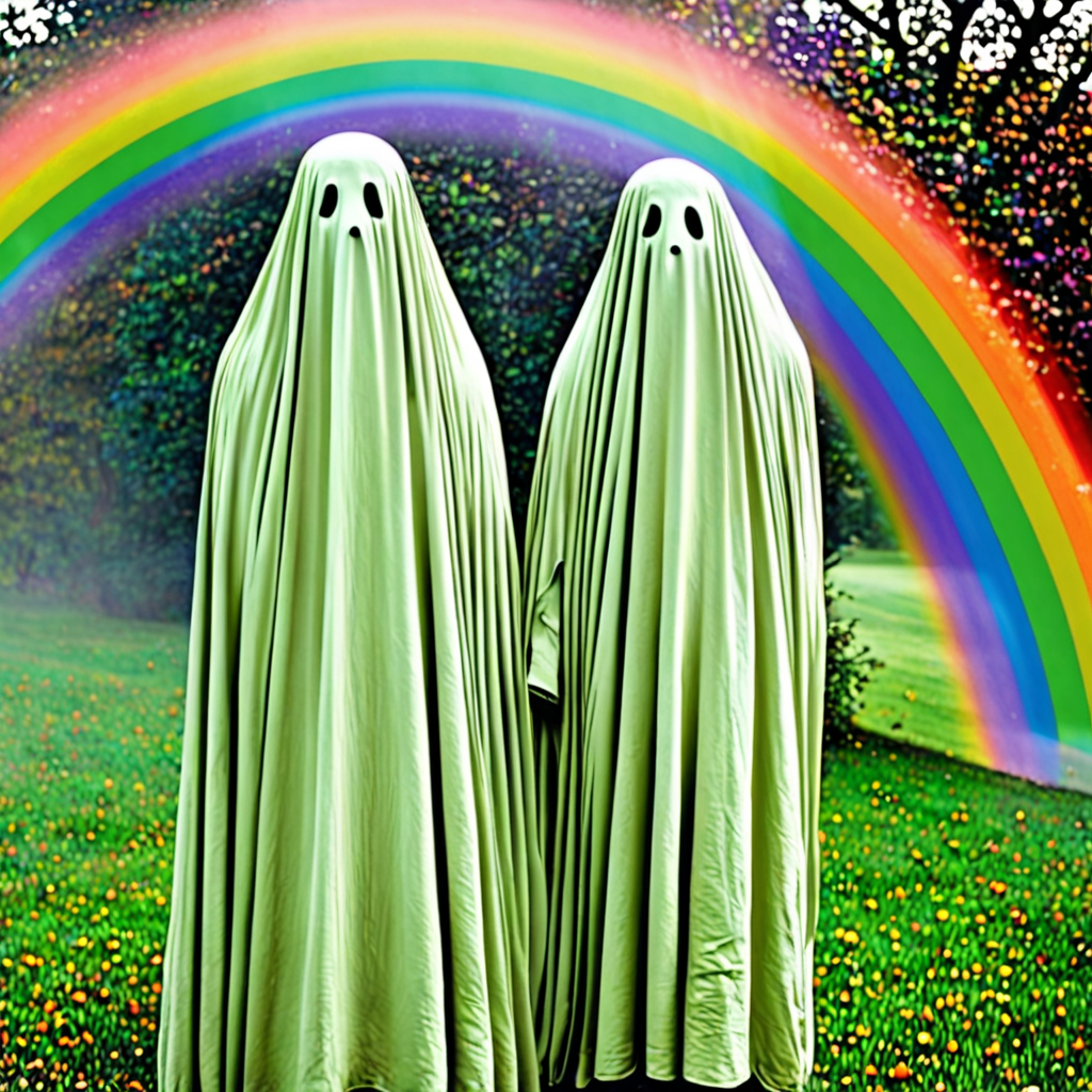 two male ghosts made of rainbows