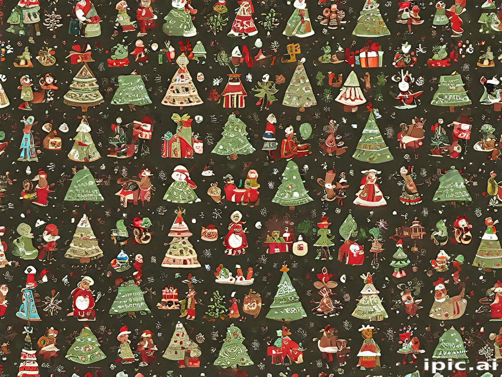 Festive Holiday Pattern Featuring Trees, Santa, and Cheerful ...