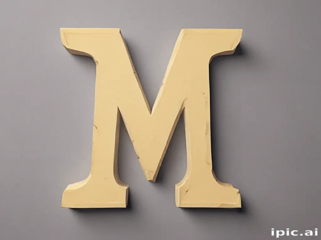 Large Decorative Letter 'M' in Soft Yellow Color on Gray Background