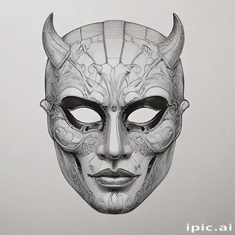 Intricate Artistic Mask Design Featuring Horns and Detailed Patterns