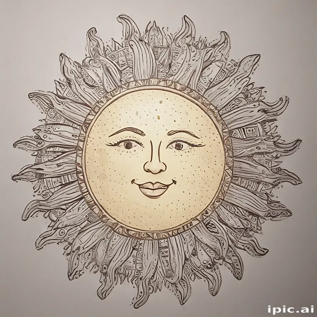 Whimsical Sun Illustration Featuring a Cheerful Face and Radiant Rays