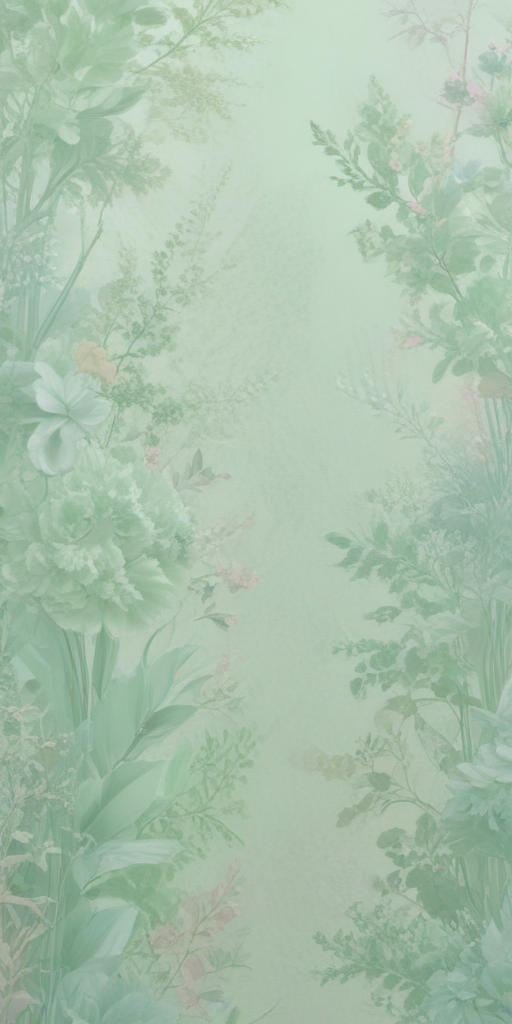 Soft Green Floral Background with Delicate Plants and Subtle Patterns