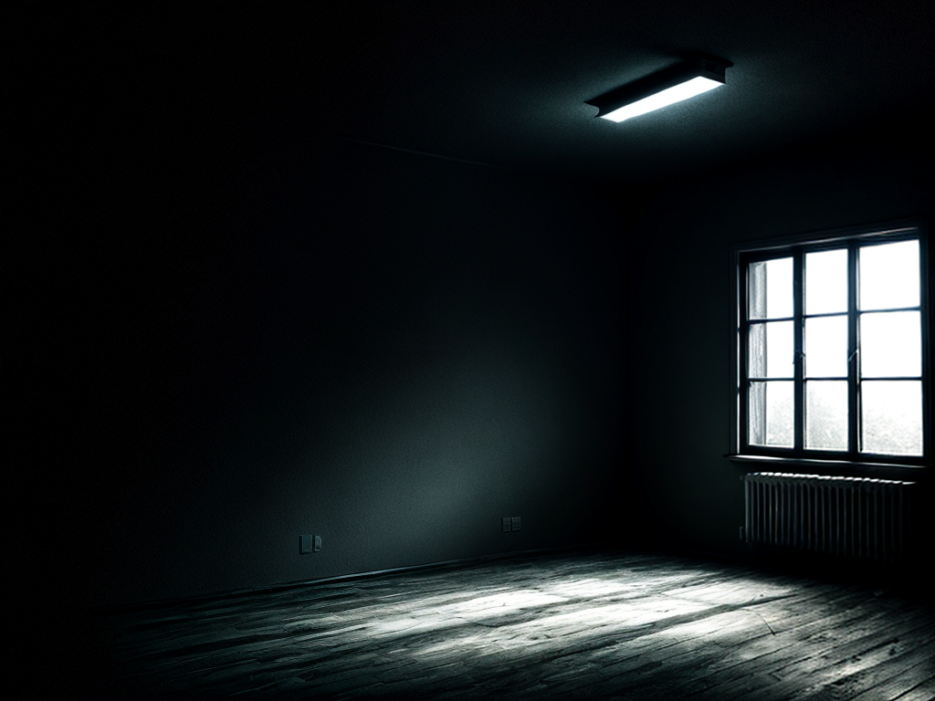 house without light, dark environment, room
